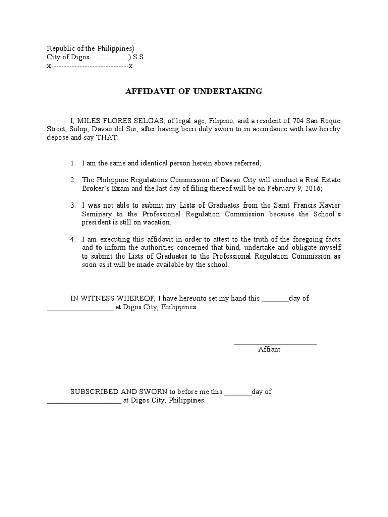 Affidavit of Undertaking for PRC Exam | PDF | Career & Growth | Social ...