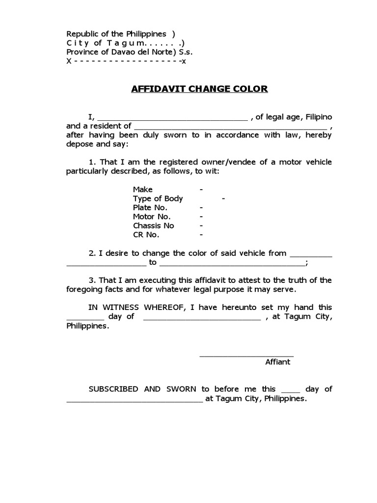 Affidavit Change Color | PDF | Affidavit | Vehicles