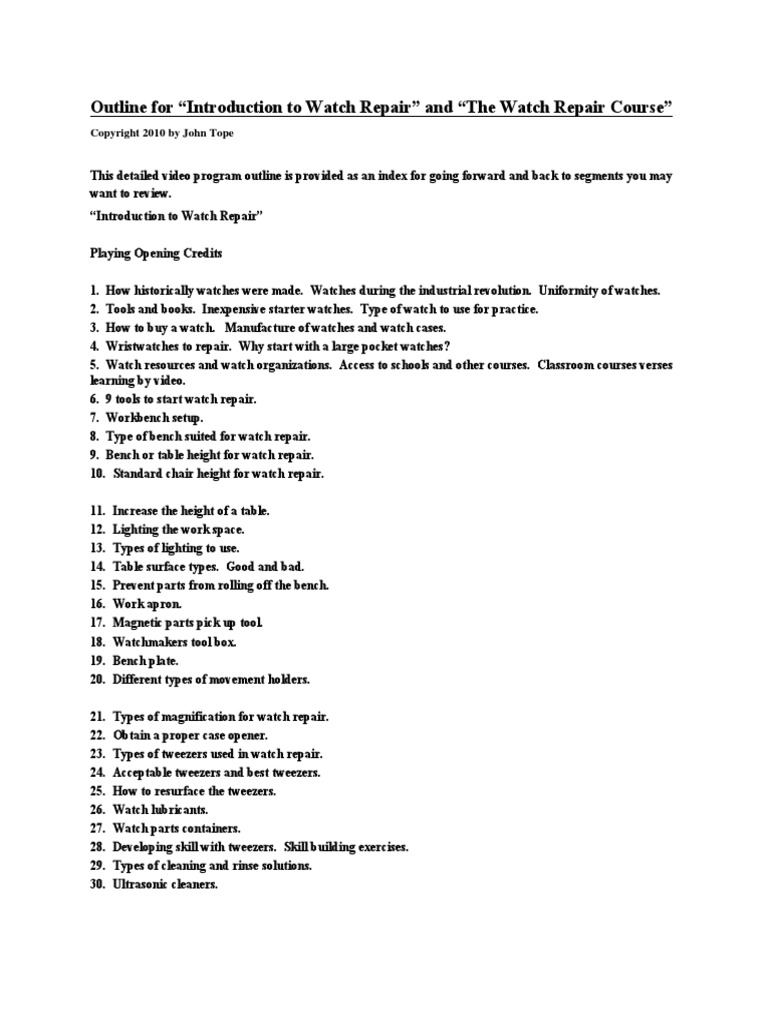 The Complete Watch Repair Course With Diagrams | PDF | Watch | Horology