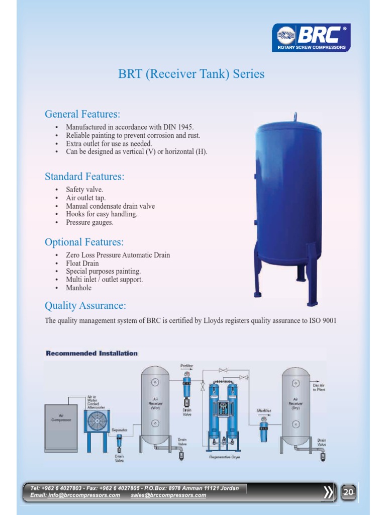 BRT (Receiver Tank) Series: General Features | PDF | Valve | Equipment