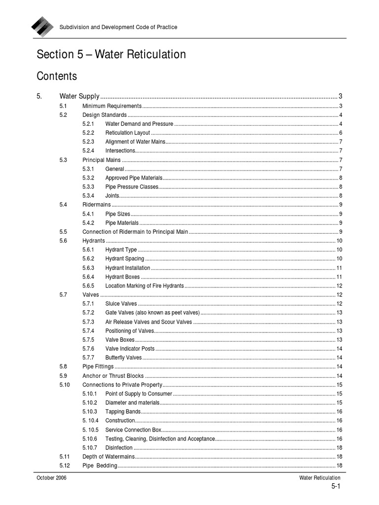 Section 5 - Water Reticulation | PDF | Pipe (Fluid Conveyance) | Water ...