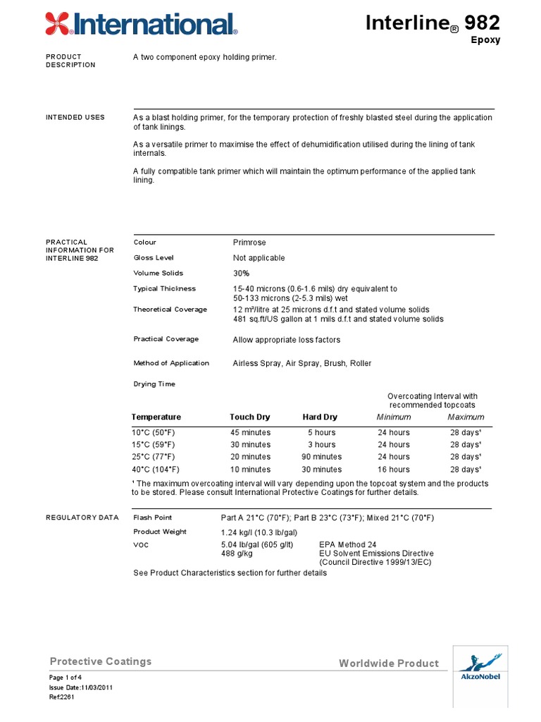 Interline 982+ds+eng PDF | PDF | Volatile Organic Compound | Paint