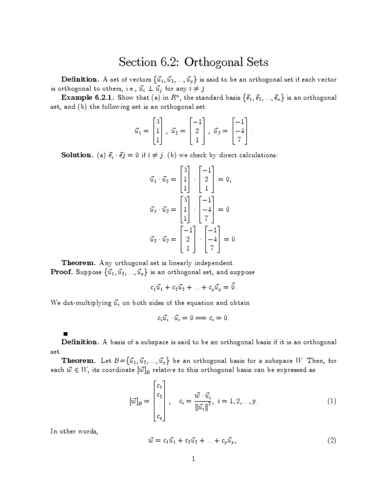 Section 6.2: Orthogonal Sets: 1 2 P I J N 1 2 N | PDF | Basis (Linear ...
