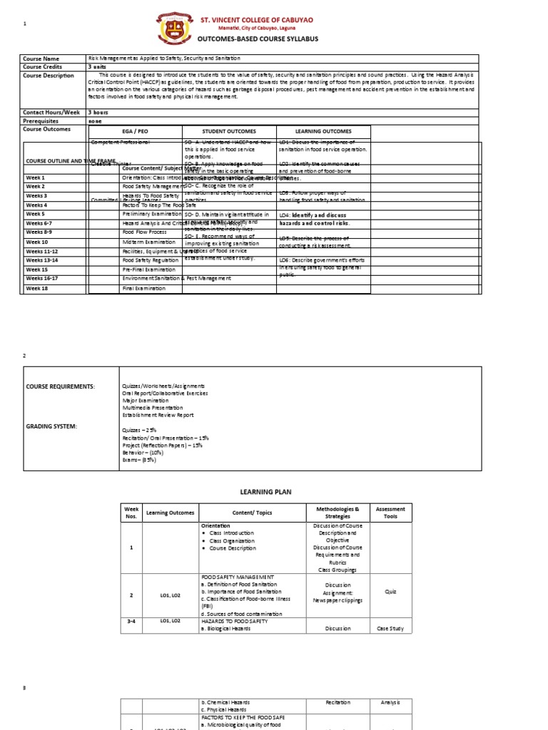 Outcomes-Based Course Syllabus: St. Vincent College of Cabuyao | PDF ...