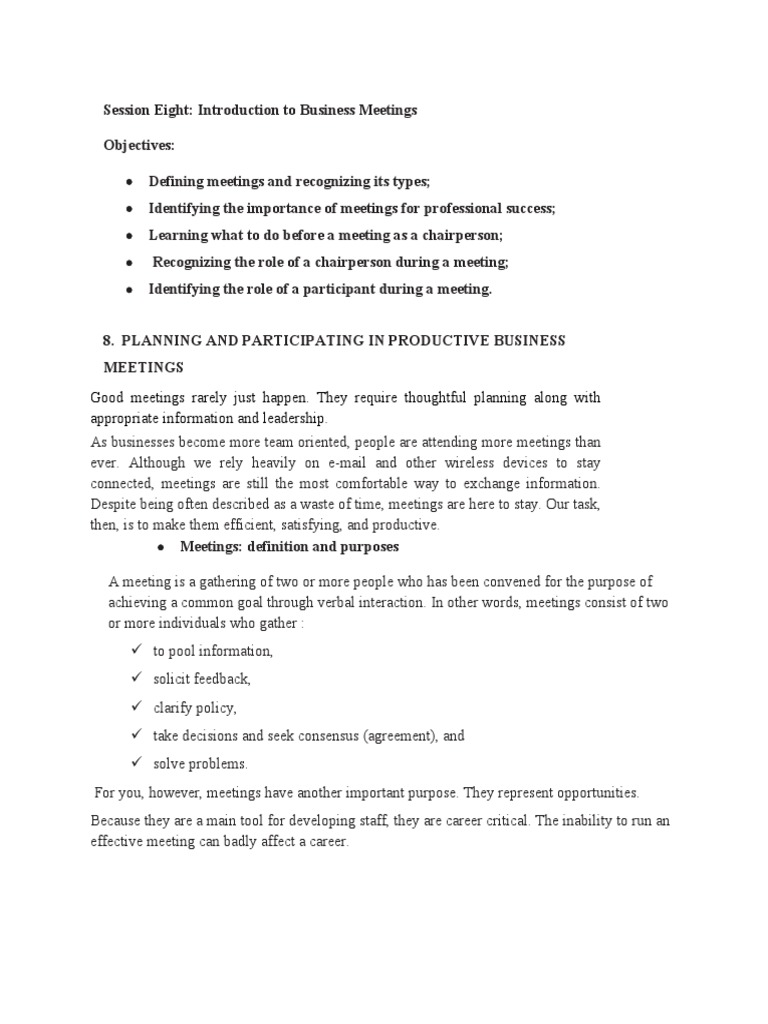 Session Eight Meetings 1 | PDF | Agenda (Meeting) | Leadership