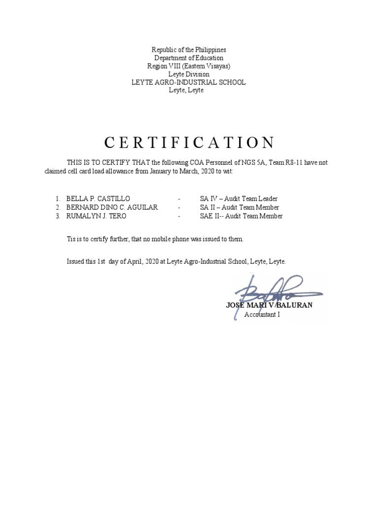 COA Certification Documents | PDF | Business