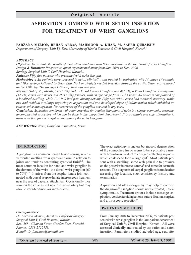 Aspiration Combined With Seton Insertion For Treatment of Wrist ...