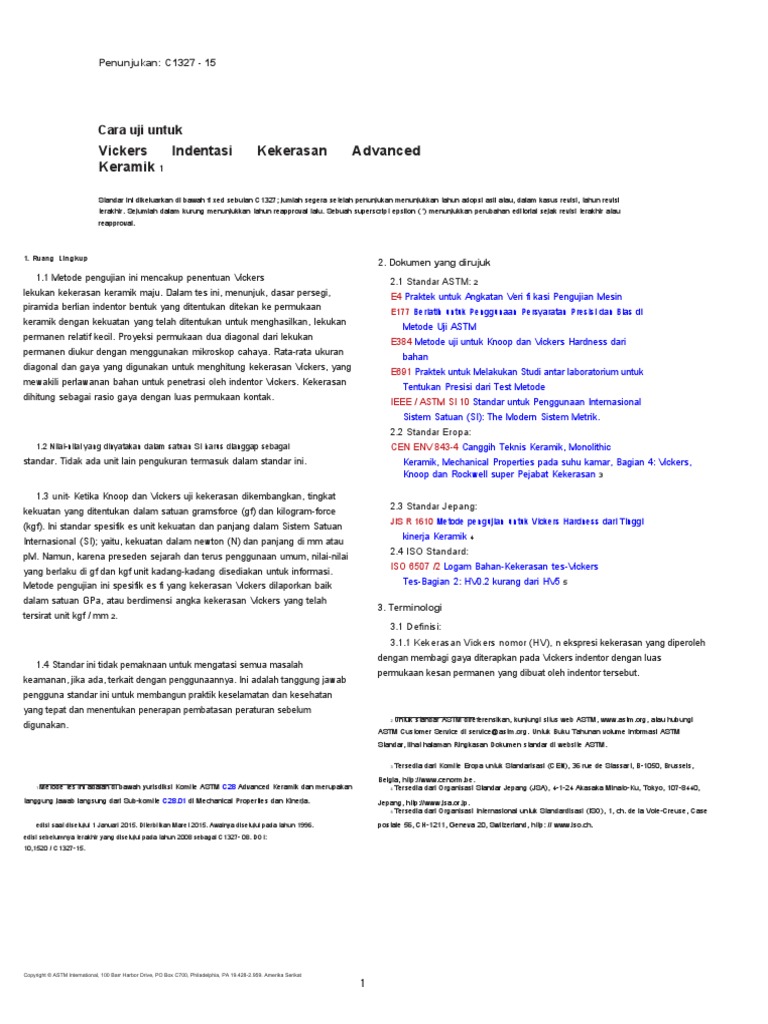Vickers Indentasi Kekerasan Advanced Keramik: Cara Uji Untuk | PDF