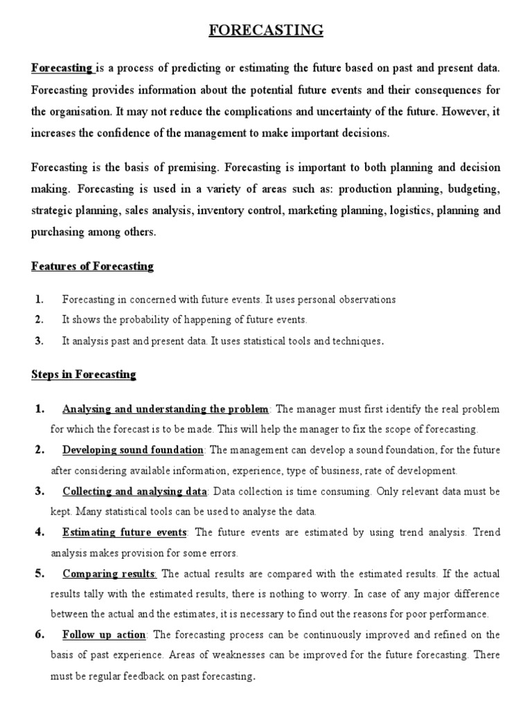 Forecasting Forecasting Is A Process Of Predicting Or Estimating The 1055