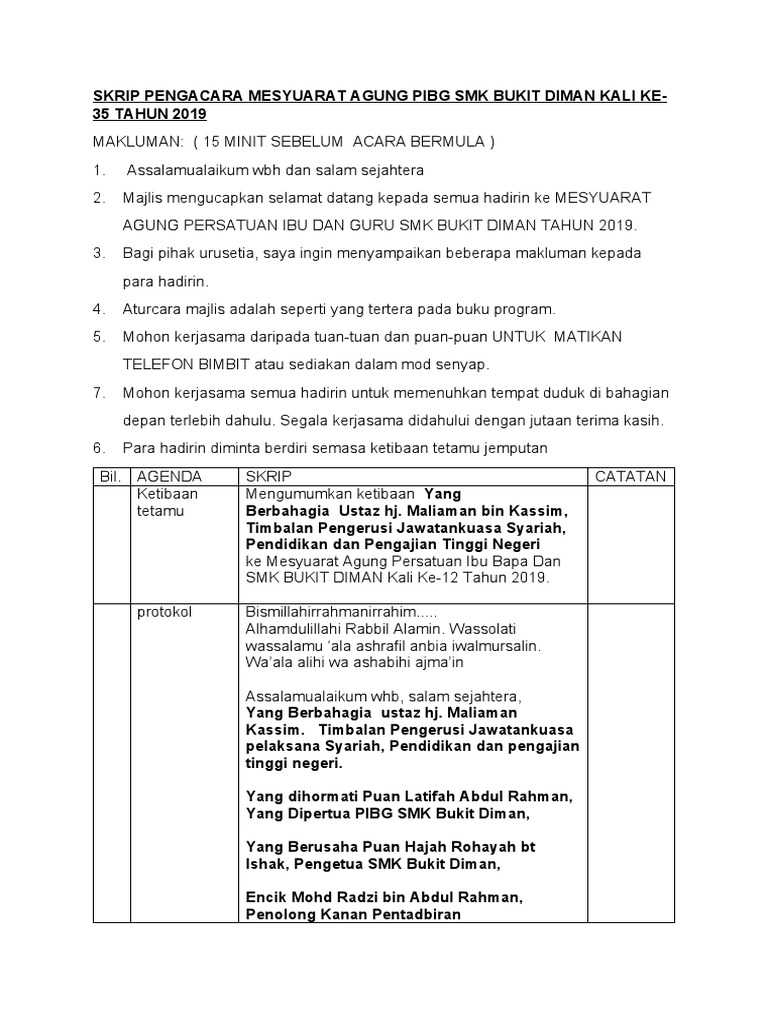 Teks MC Mesyuarat Pibg | PDF
