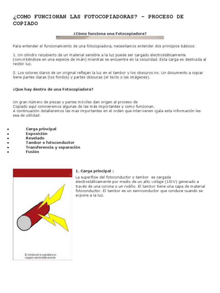 Partes y funcionamiento de fotocopiadoras | PDF | Electrostática | Papel