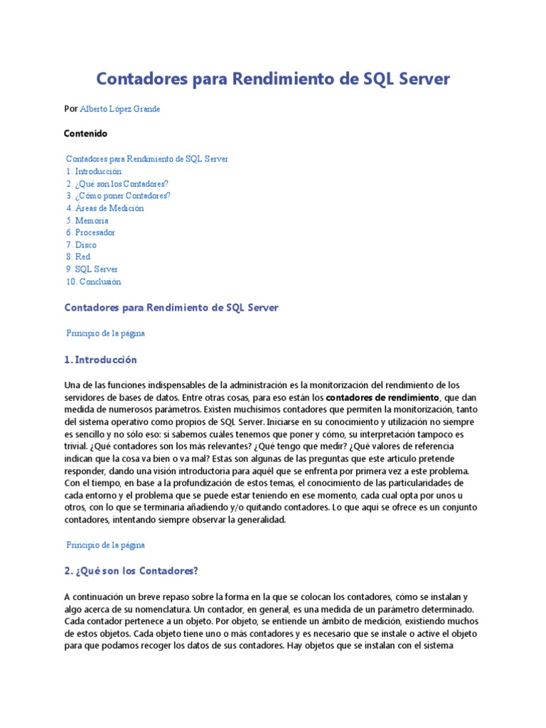 Contadores para Rendimiento de SQL Server | PDF | Servidor SQL de Microsoft | Unidad Central de ...