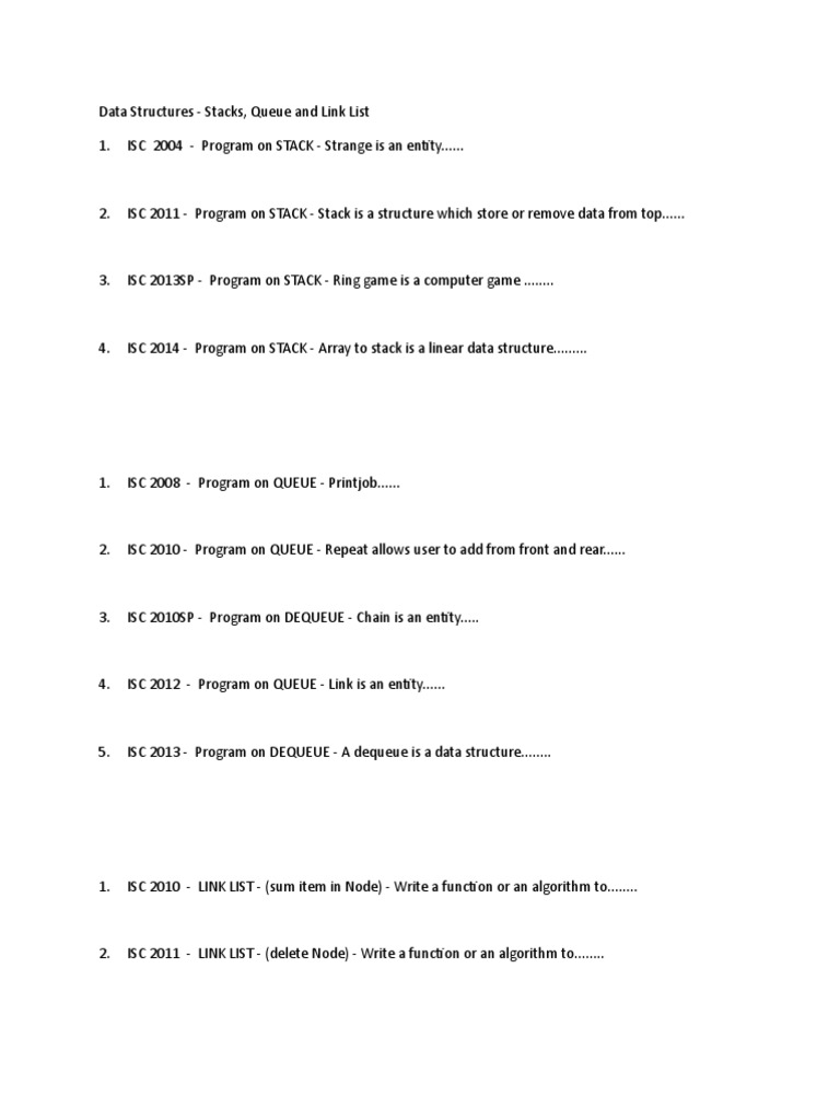 Data Structures - Stacks, Queue and Link List (CLASS 12) | PDF