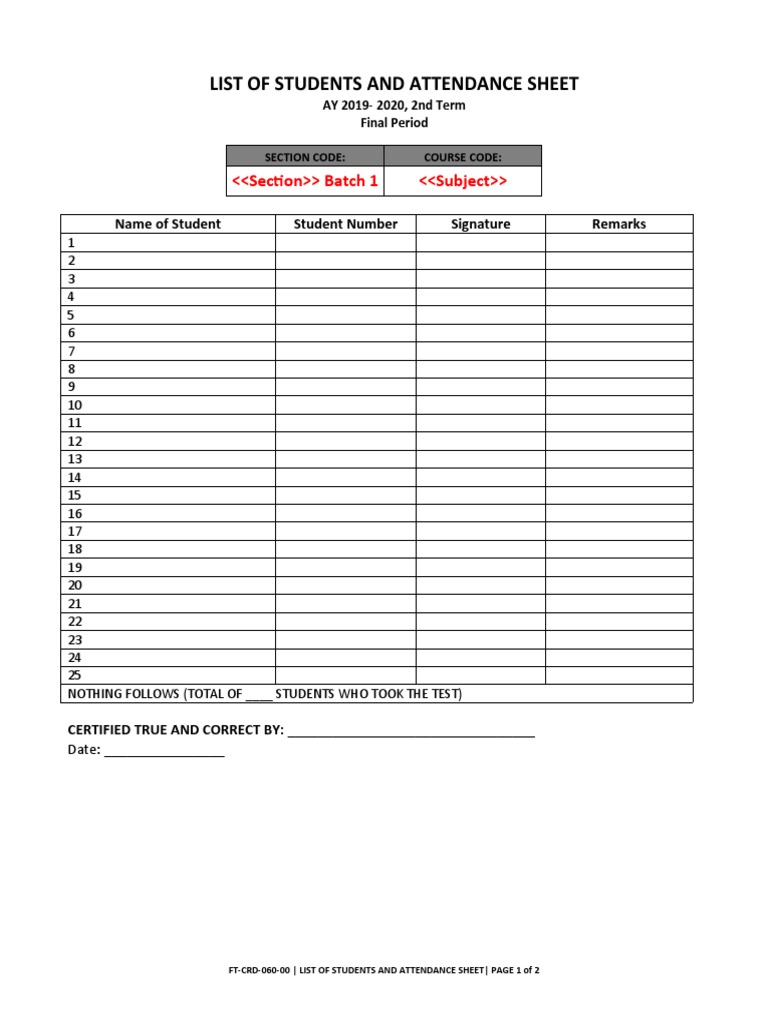 List of Students and Attendance Sheet: Batch 1 | PDF