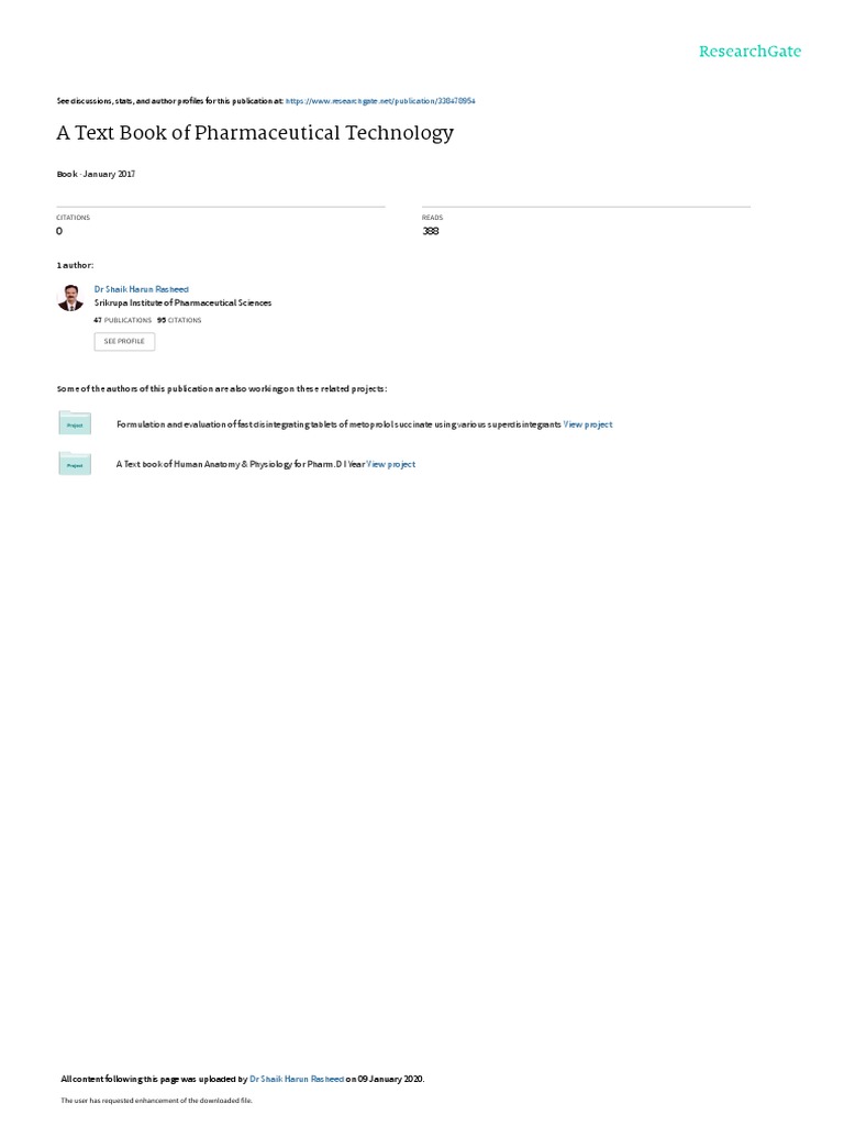 A Text Book of Pharmaceutical Technology: January 2017 | PDF | Career ...