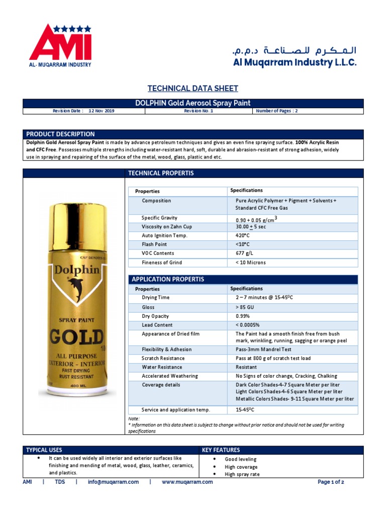 Technical Data Sheet: DOLPHIN Gold Aerosol Spray Paint | PDF | Paint ...