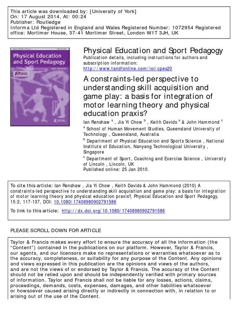 Physical Education and Sport Pedagogy | PDF | Pedagogy | Learning