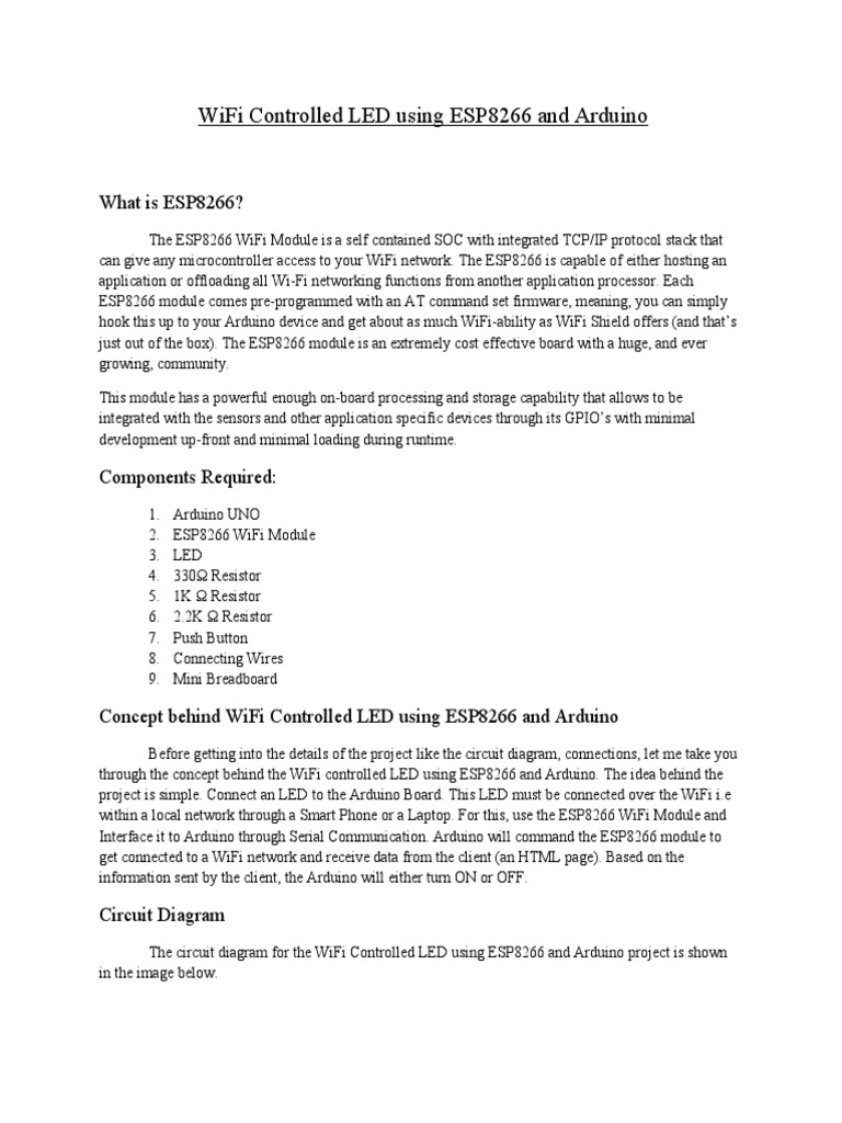 Wifi Controlled Led Using Esp8266 And Arduino Pdf Wi Fi System On