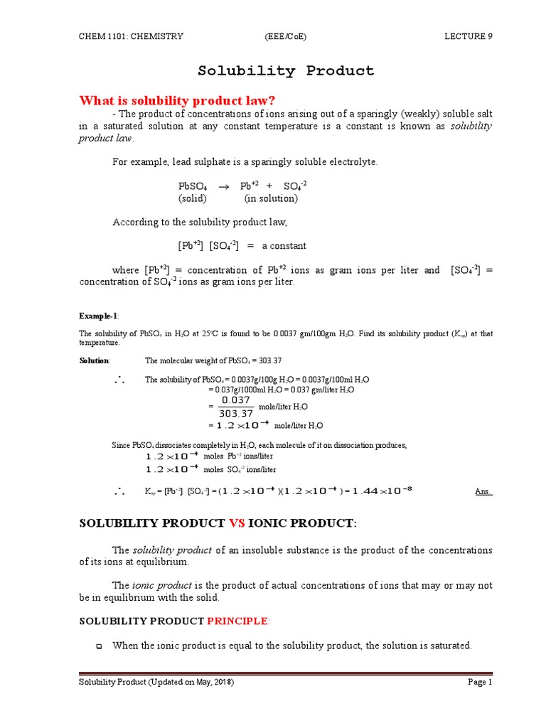 Solubility Product & pH Explained | PDF | Solubility | Dissociation ...