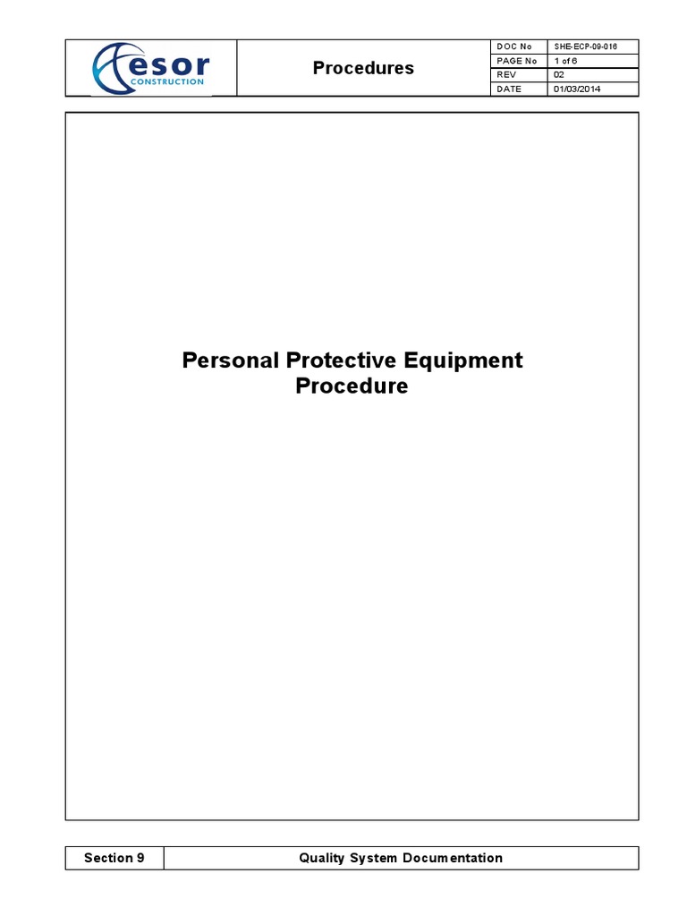 SHE-ECP-09-016 PPE Procedure Rev02 | PDF | Personal Protective ...
