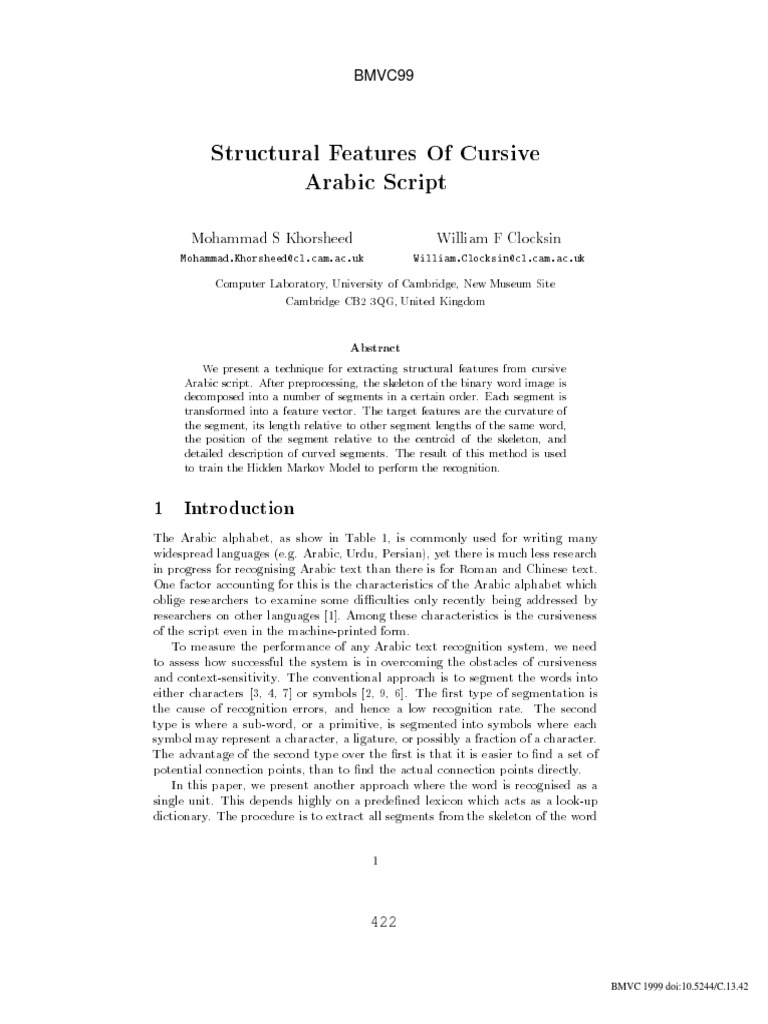 Mohammad S Khorsheed William F Clocksin: BMVC99 | PDF | Optical ...