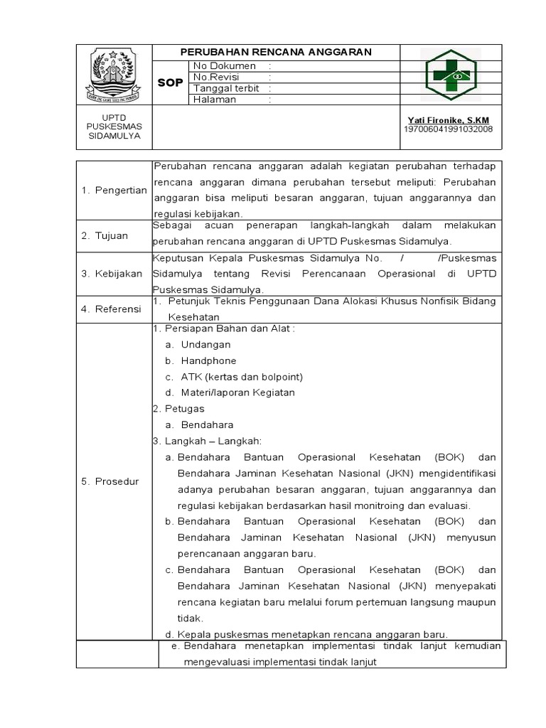 1.1.5.4 SOP Perubahan Rencana Anggaran | PDF