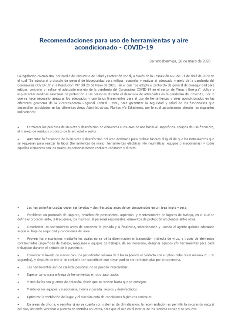 Recomendaciones para Uso de Herramientas y Aire Acondicionado | PDF | Aire acondicionado ...