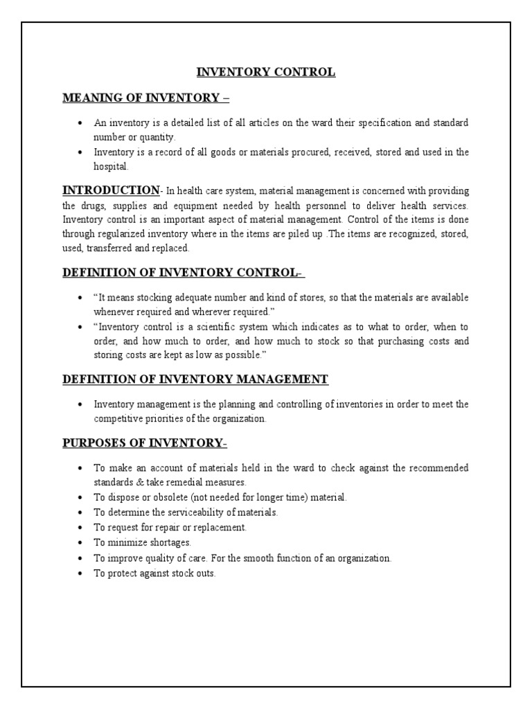 Inventory Control in Nursing Management | PDF | Inventory | Health Care
