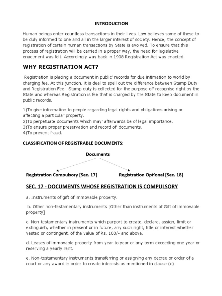 Sec. 17 - Documents Whose Registration Is Compulsory | PDF | Property ...