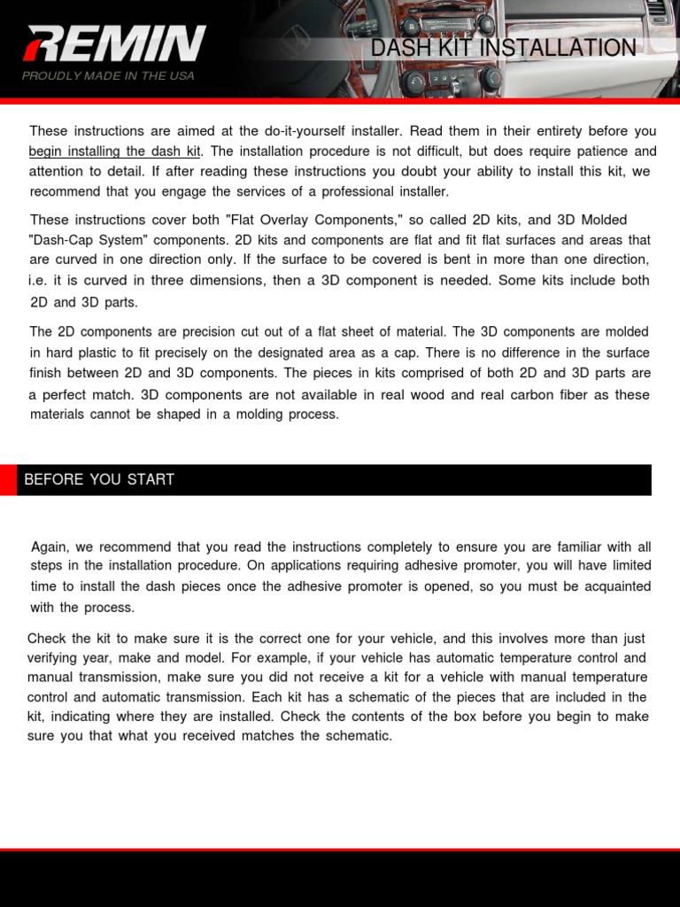 Dash Kits Installation Instructions | PDF | Adhesive | Silicone