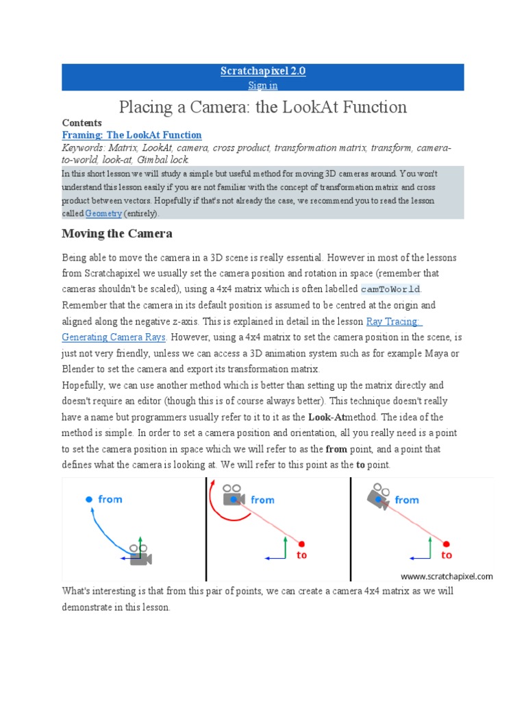 Placing A Camera: The Lookat Function | PDF | Cartesian Coordinate ...
