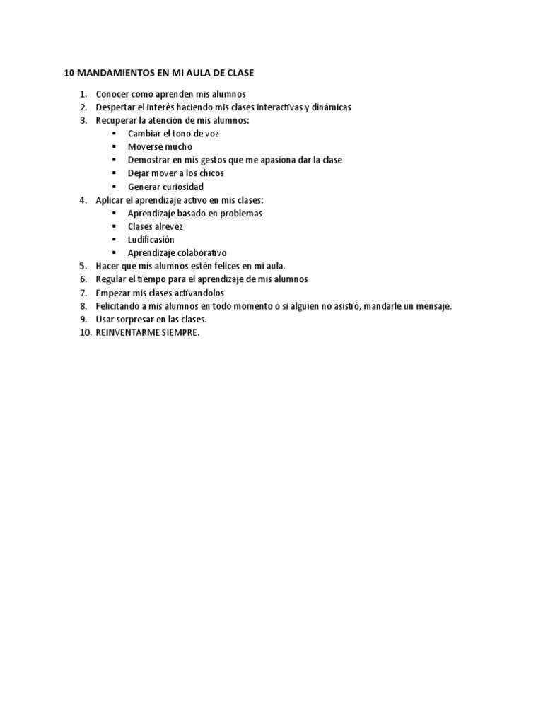 10 Mandamientos en Mi Aula de Clase | PDF | Crecimiento personal y ...
