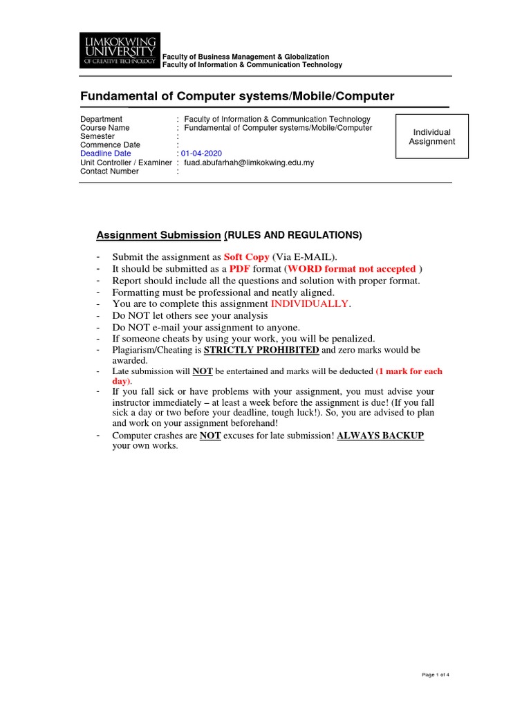 Fundamental of Computer systems/Mobile/Computer: Assignment Submission ( | PDF | Input/Output ...