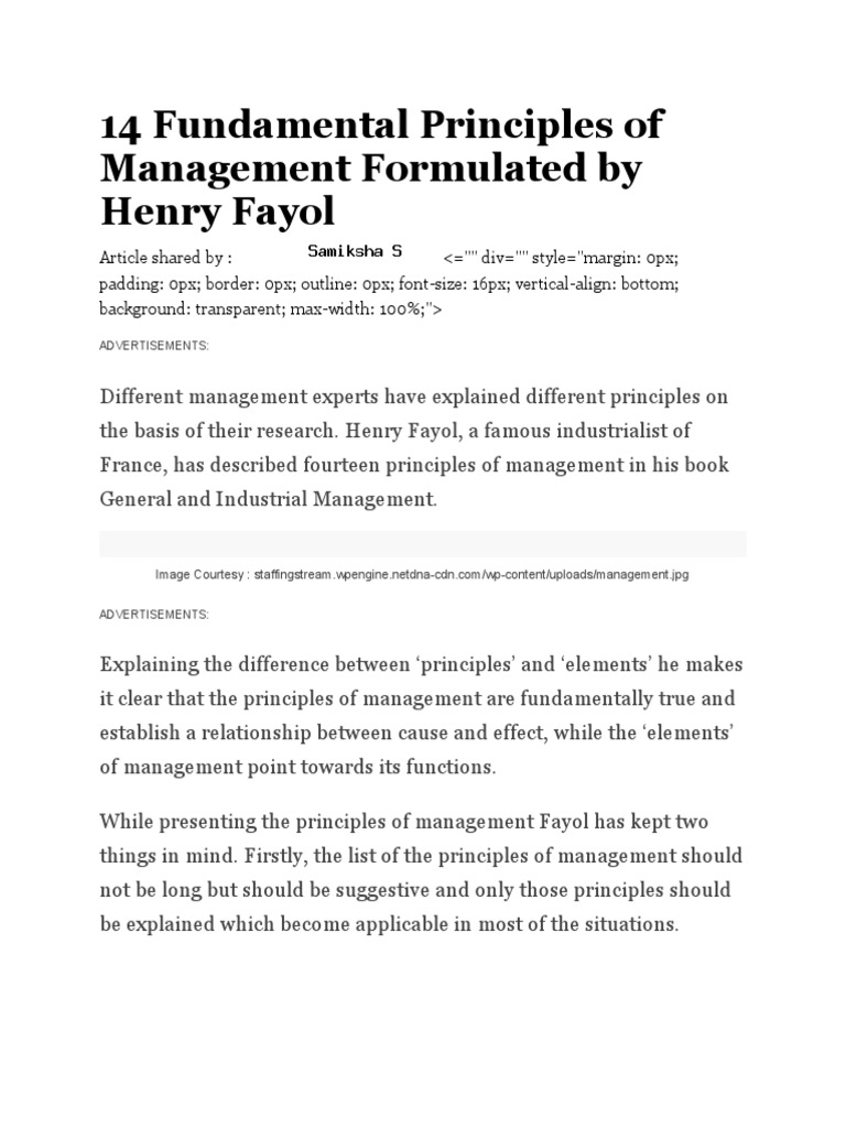 14 Fundamental Principles of Management With Examples | PDF | Business ...