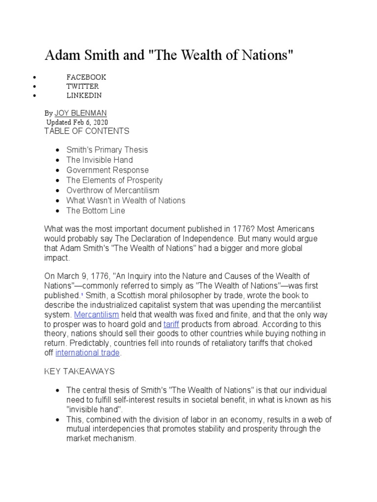 Adam Smith and "The Wealth of Nations" | Download Free PDF | The Wealth ...