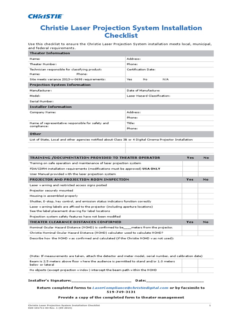 Christie Laser Installation Checklist | PDF | Laser