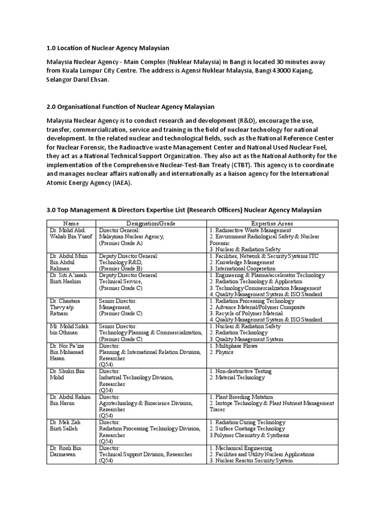 Nuclear Agency Malaysia Overview | PDF | Nuclear Power | Nuclear Reactor