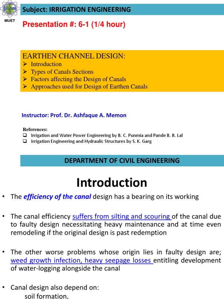 6-1-Earthen Channel Design | PDF | Soil Mechanics | Sediment