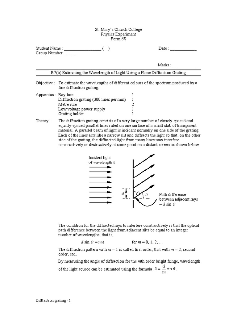 Physics Experiment - Estimating The Wavelengths of Light Using A Plane ...