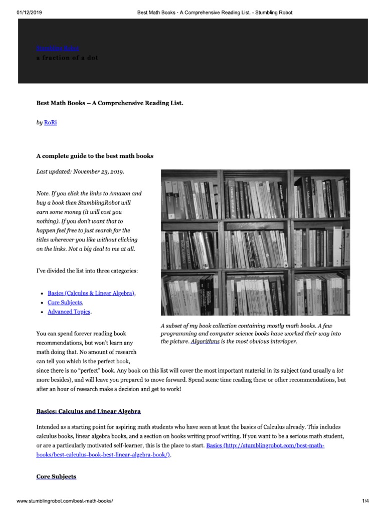Best Math Books According To Stumblingrobot - Com Part 1 | PDF