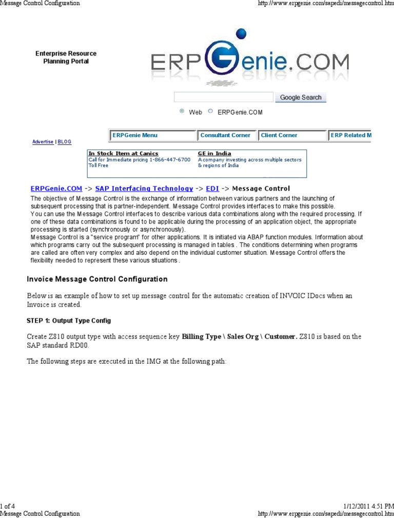 Message Control Configuration | PDF | Electronic Data Interchange | Invoice