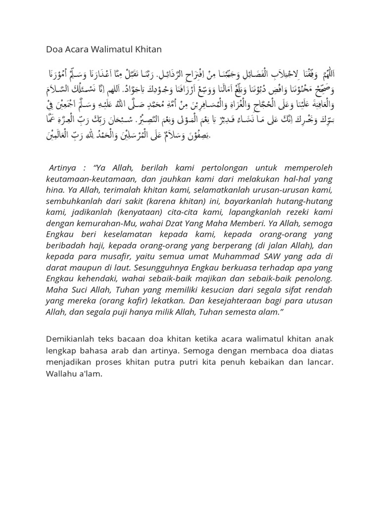 Doa Acara Walimatul Khitan | PDF