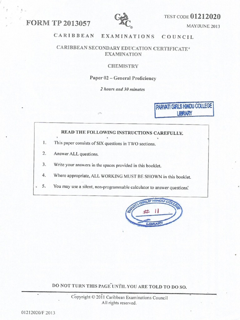 CSEC-Chemistry-P2-Jun 2013 PDF | PDF