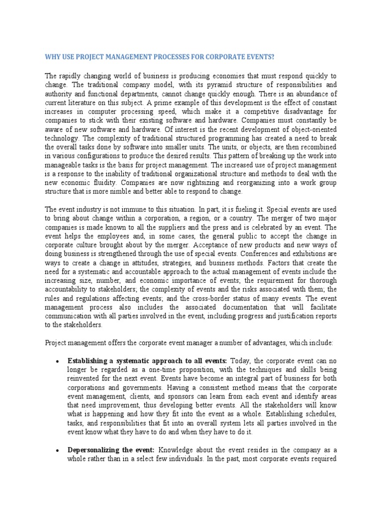 Why Use Project Management Processes For Corporate Events | Download ...