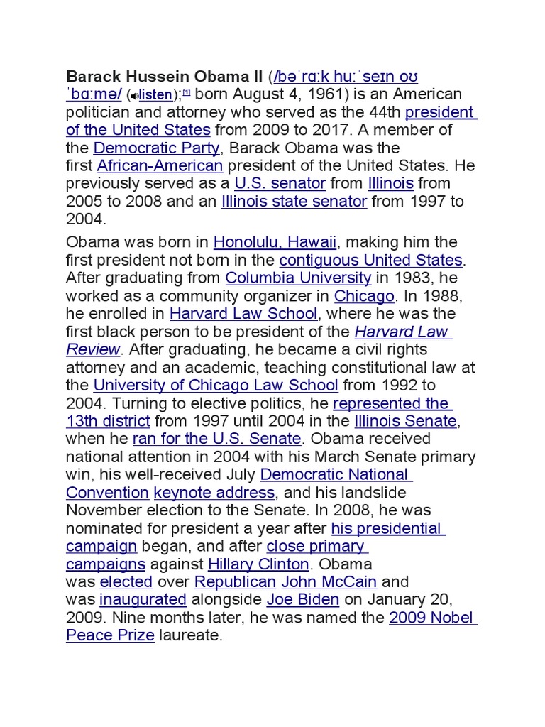 Barack Hussein Obama II (: Listen | PDF | Barack Obama | American ...