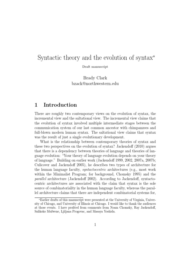 Syntactic Theory and The Evolution of Syntax: Draft Manuscript | PDF ...