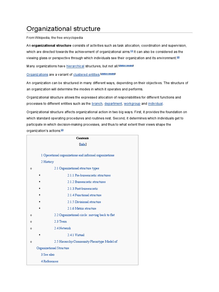 Organizational Structure: Hierarchical Organizations Clustered Entities ...
