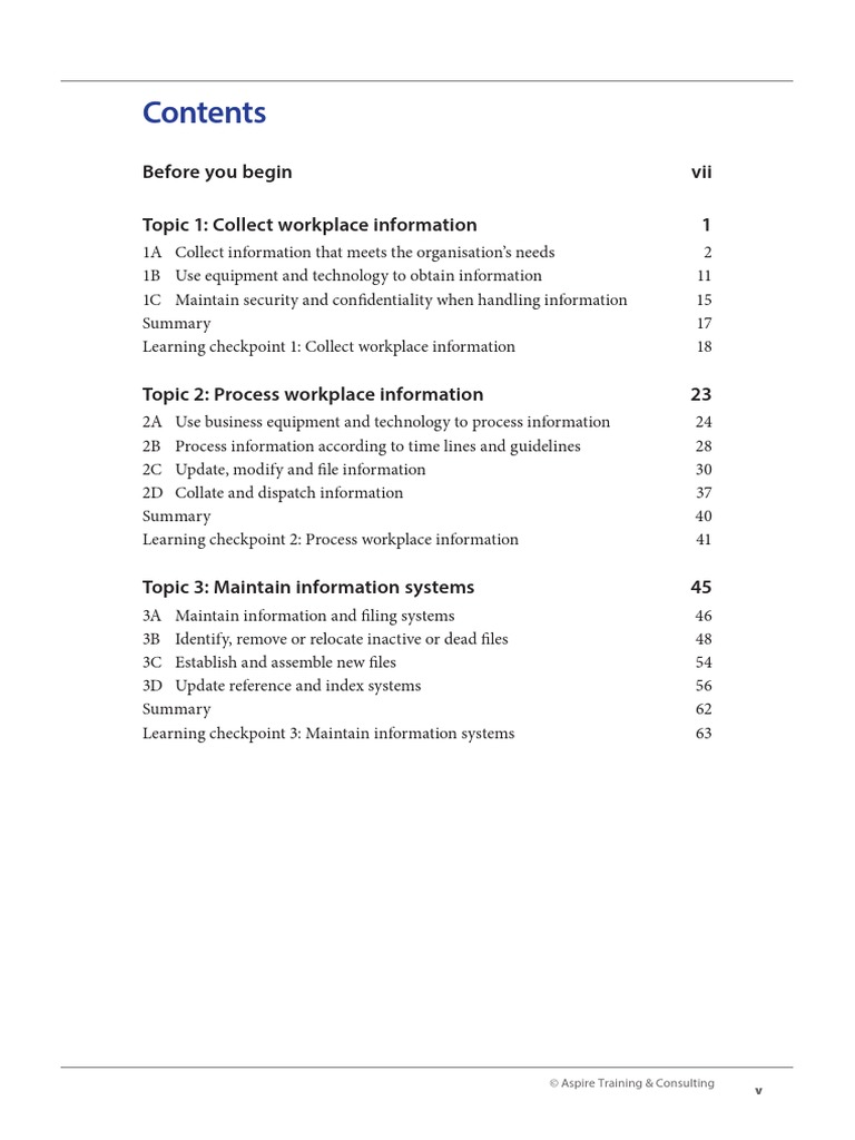 Before You Begin VII Topic 1: Collect Workplace Information 1 | PDF ...