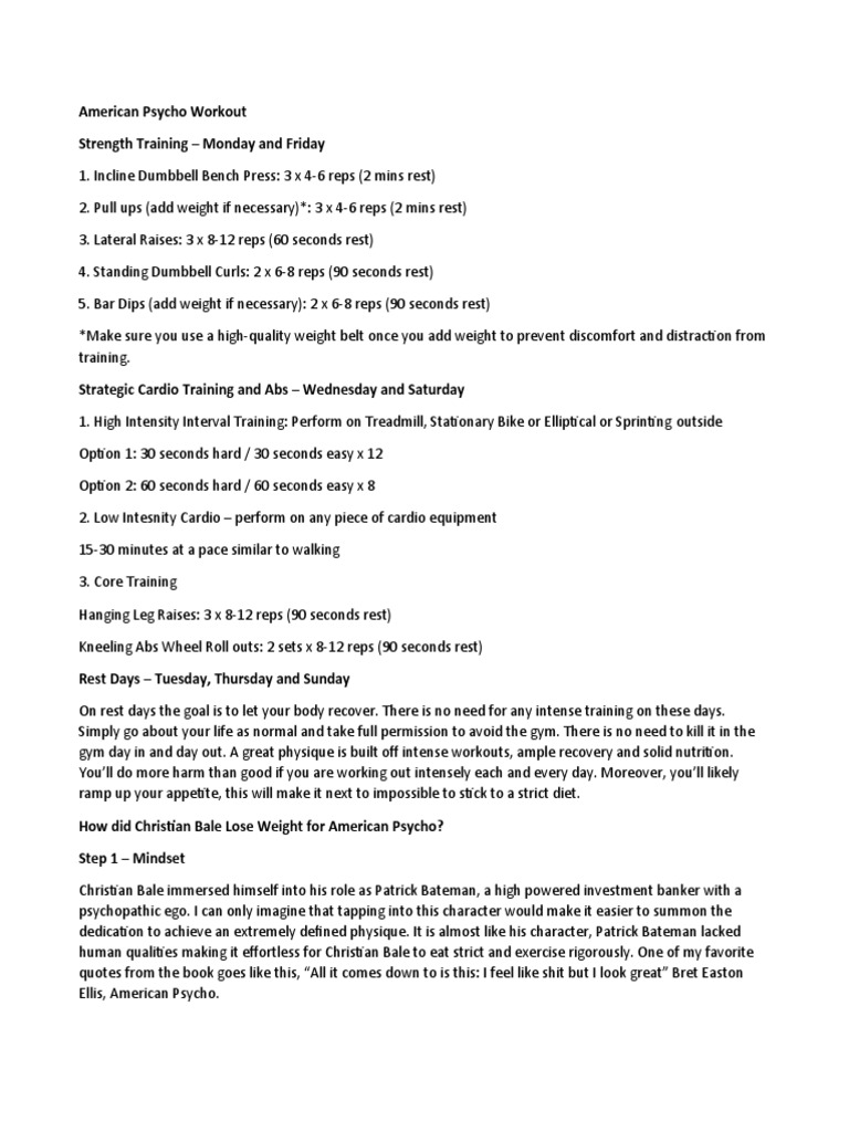 American Psycho Workout | PDF | Dieting | Strength Training
