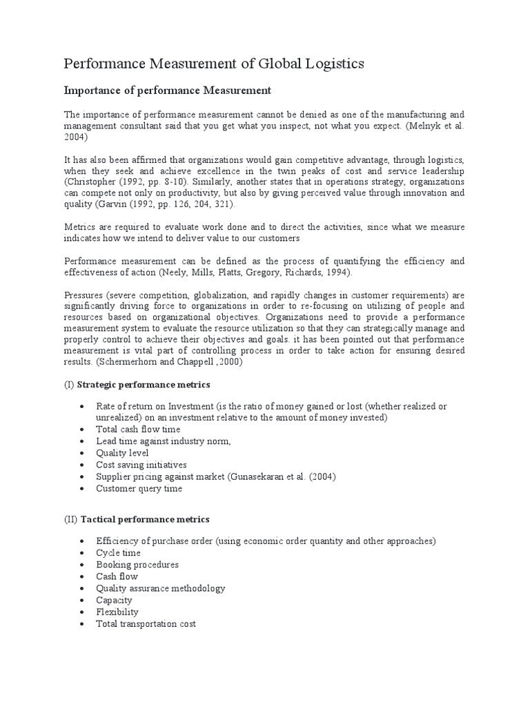 GU 14 Performance Measurement of Global Logistics | Download Free PDF ...